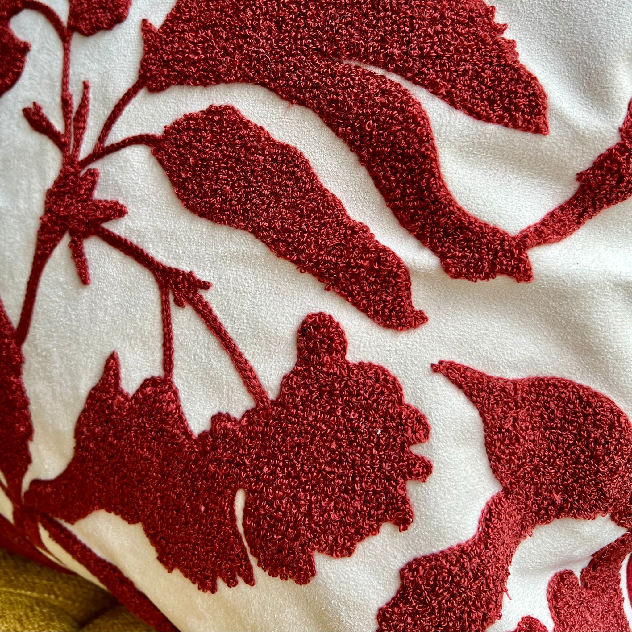 Red and White Floral Embroidered Pillow Cover – Quarter Moon Bazaar