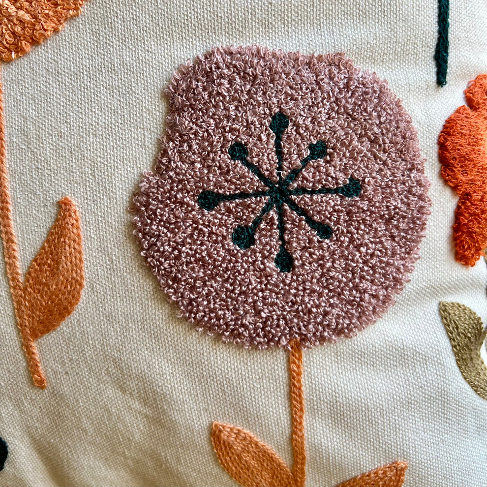 Vibrant Floral Embroidered Throw Pillow Cover – Quarter Moon Bazaar